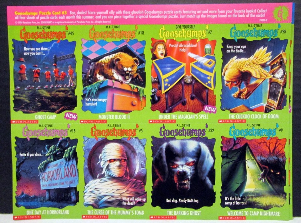 1996 Goosebumps Monster Promo Trading Card Set UNCUT converts to poster ...
