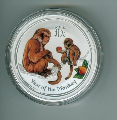 AUSTRALIA 2016 1 DOLLAR YEAR OF THE MONKEY COLORIZED 1 OZ. .999 SILVER ...