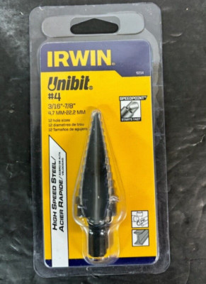 NEW Irwin Unibit 4 3/16-Inch to 7/8-Inch 3/8-Inch Shank Step Drill Bit ...