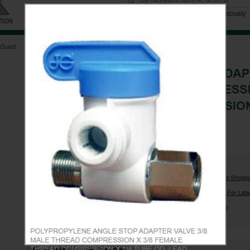 POLYPROPYLENE ANGLE STOP ADAPTER VALVE 3/8 MALE THREAD COMPRESSION X 3/ ...
