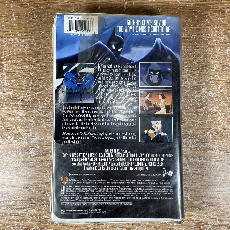 1994 Warner Bros. Batman Mask of The Phantasm VHS Animated Movie Rated ...