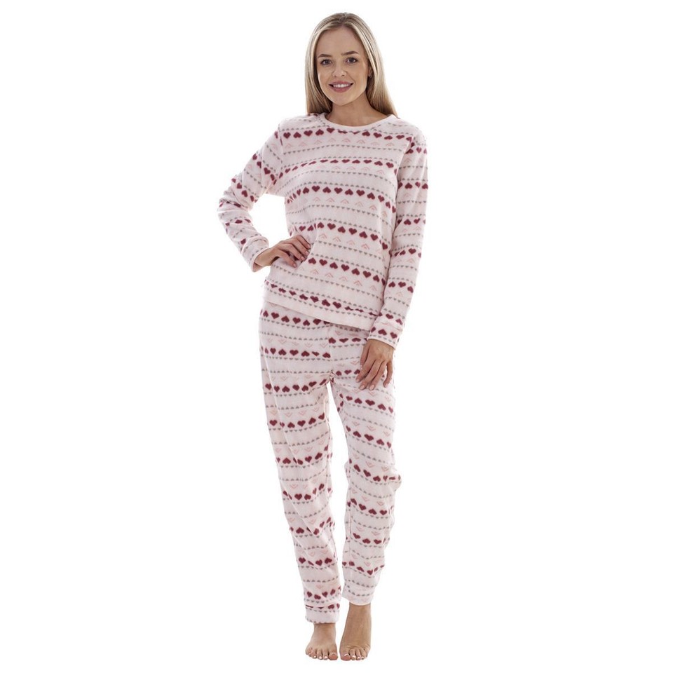 Ladies Fleece Pyjamas Printed Winter Soft Warm Crew Neck Gift PJ'S ...