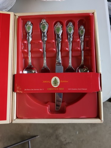 Spode Christmas Tree Flatware by Wallace 20 Piece Service For 4 18/10 ...
