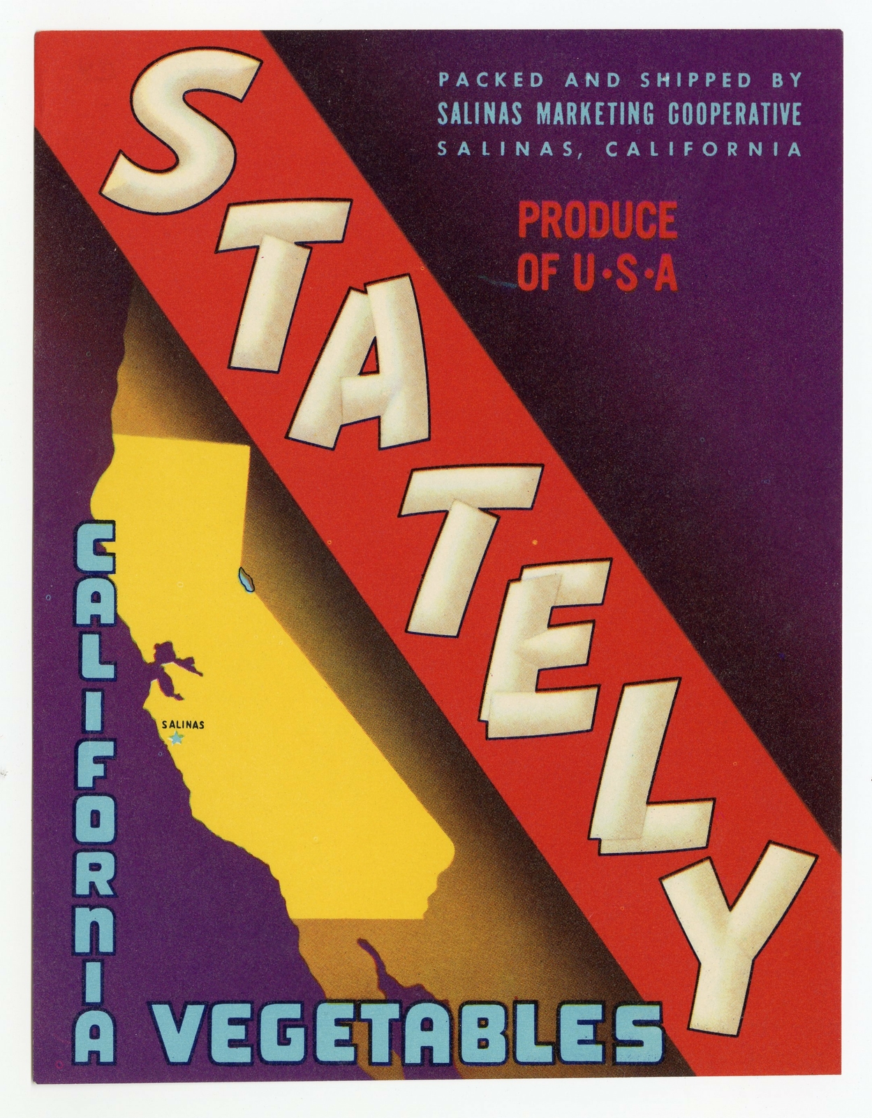 Vintage, Unused STATELY Vegetable Crate Label || Salinas, CA. | eBay