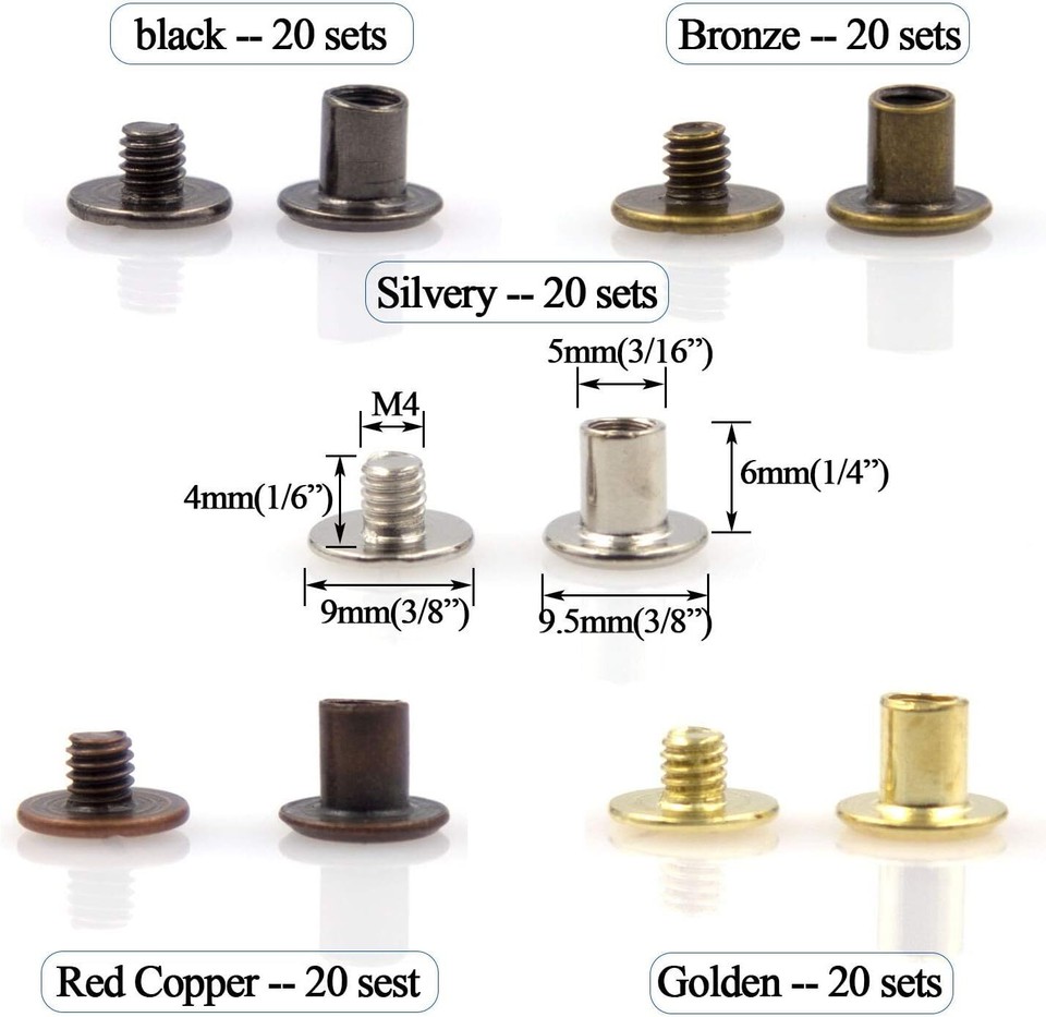 100 Sets Chicago Screws Flat Heat Studs Screw Rivets for DIY Craft ...