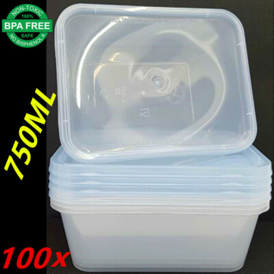 100X PLASTIC TAKE AWAY RECTANGLE FOOD SAFE CONTAINER CONTAINERS 750ML ...