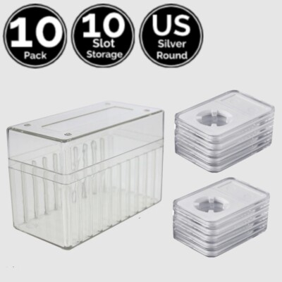 10 Pk 1.54" 39 mm Slab Coin Holder w/10 Slot Case 4 US Silver Round ...