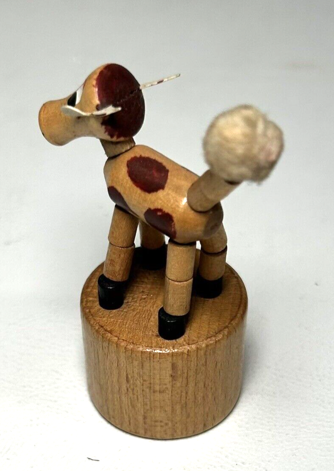 Vintage Wooden Toy Dancing Animal Push Thumb Puppet Cow Bull 2.5" | eBay