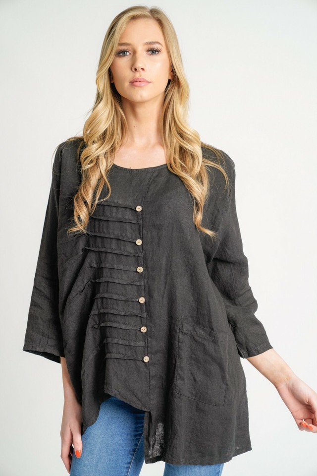 LADIES PLUS SIZE ITALIAN QUIRKY HEM LAGENLOOK RUFFLE FRONT LINEN POCKET ...