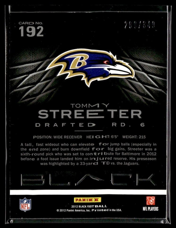2012 Panini Black Tommy Streeter Baltimore Ravens #192 | eBay