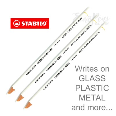 STABILO White CHINAGRAPH CHINA MARKER Wax PENCILS x 3 for Plastic ...