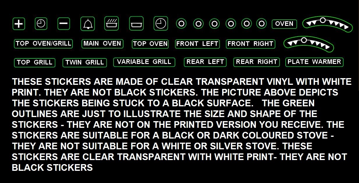 OVEN & STOVE LETTERING STOVE STICKERS WITH VERY SMALL SYMBOLS | eBay UK
