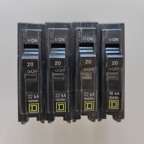 Square D QOB120 20A 120/240V 22kA Circuit Breakers (Lot of 4 ...