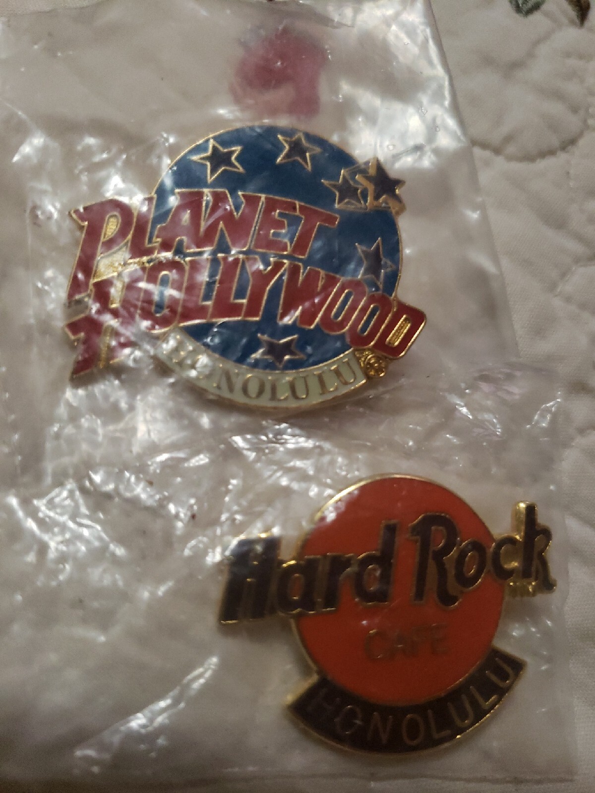 new Vintage Red White & Blue Enamel Planet Hollywood & hard Rock cafe ...