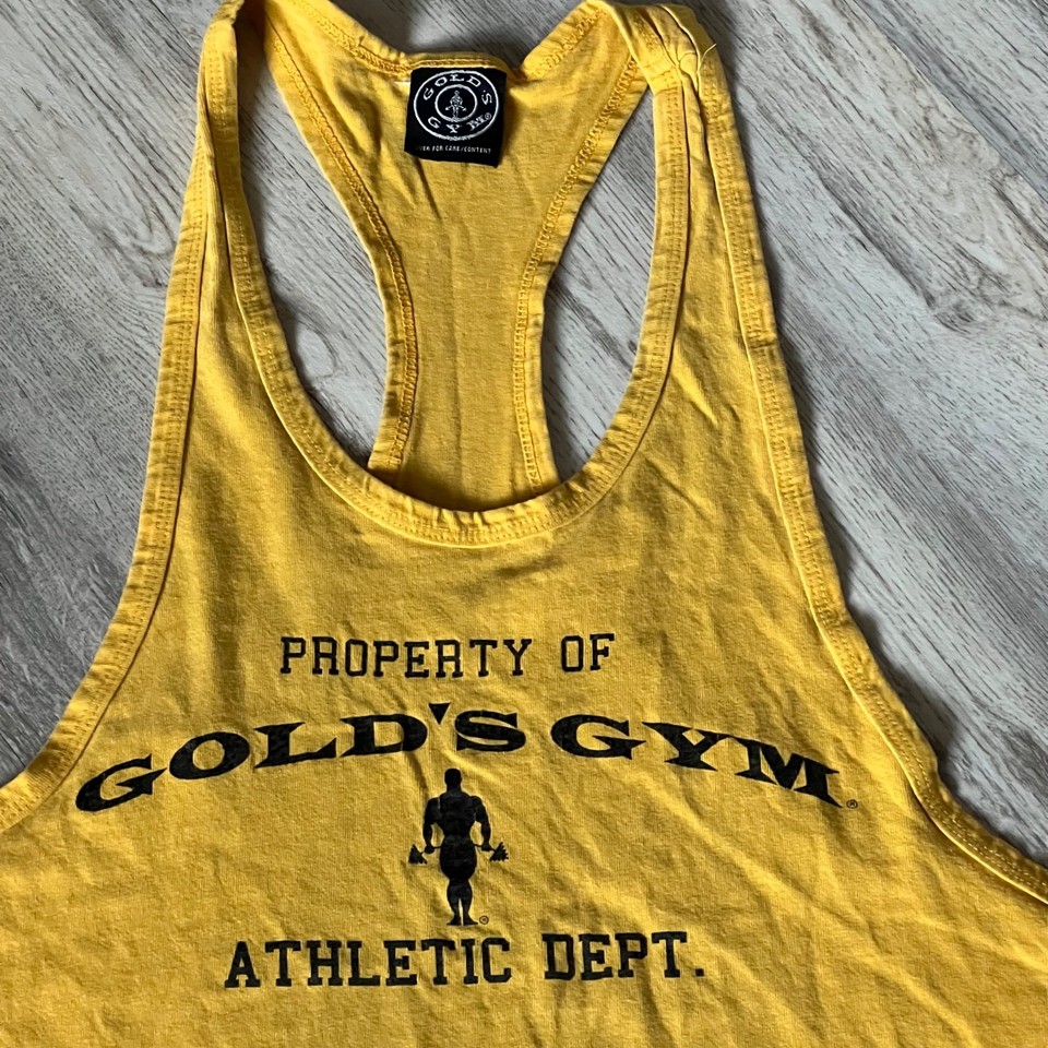Vintage Gold’s Gym Men’s Yellow Medium Stringer Tank Top Muscle ...