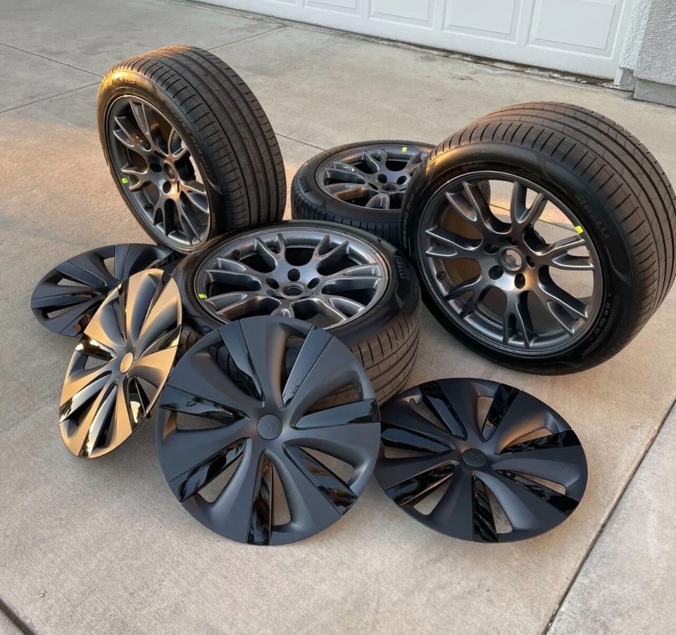 19" Tesla 2021-2024 Model S Plaid OEM Tempest Staggered Wheels Pirelli ...