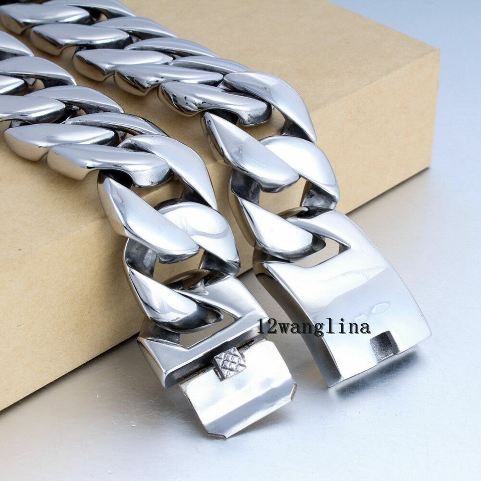 31MM Super Heavy Curb Link Men's Chain Silver 316L Stainless Steel ...