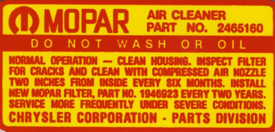 FITS 1966 MOPAR DODGE CHRYSLER PLYMOUTH 383 4V AIR CLEANER INSTRUCTIONS ...