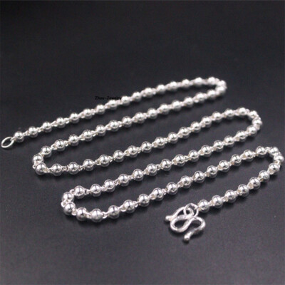 Pure S999 Fine Silver 999 Chain 3mm Lucky Smooth Beads Link Necklace 8 ...