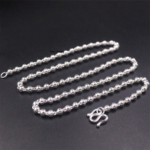 Pure S999 Fine Silver 999 Chain 3mm Lucky Smooth Beads Link Necklace 8 ...