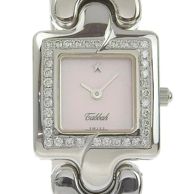 Tabbah Bezel Diamond Watches Pink shellDial Stainless Steel Quartz ...