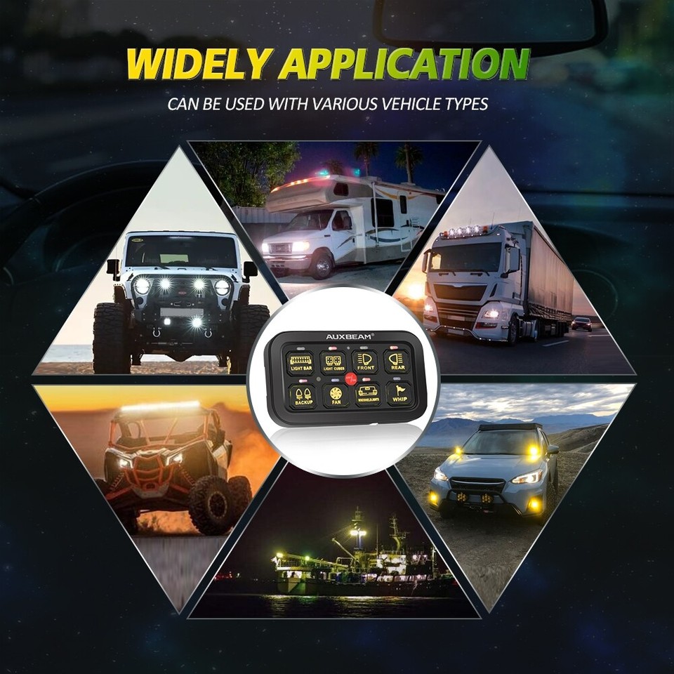 Auxbeam RGB 8 Gang Auxiliary Switch Panel for Offroad Lights Universal ...