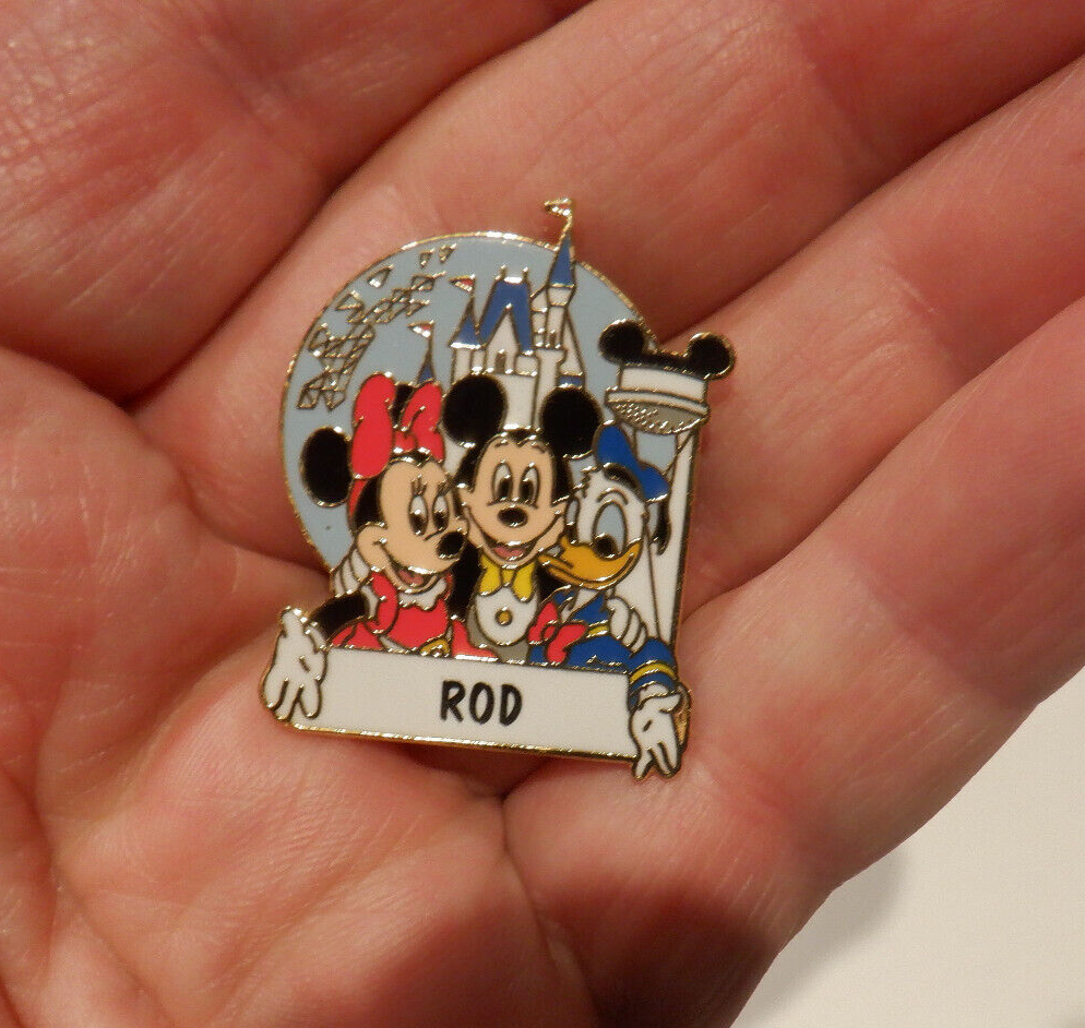 Vintage Disney Enameled Gold Tone Mickey, Minnie, Donald Name Pin, ROD ...