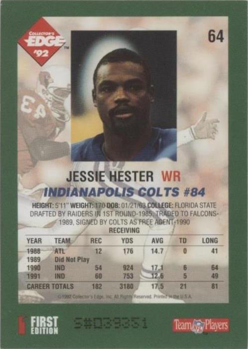 Las mejores ofertas en 1992 Collector's Edge Jessie Hester #64 | eBay