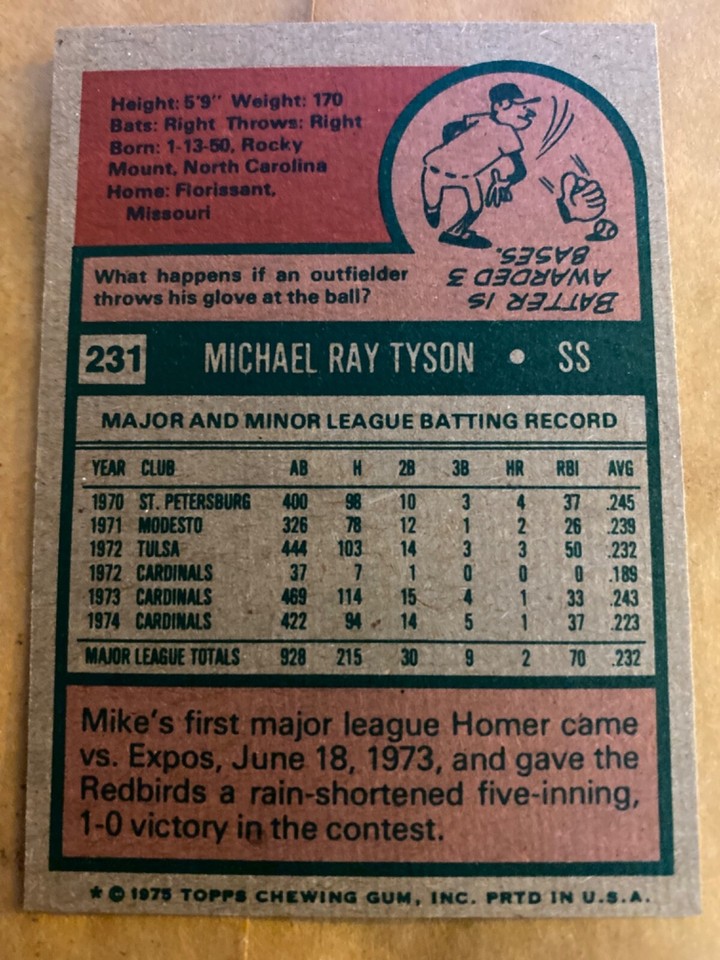 1975 Topps Baseball set break #231 Mike Tyson MINT? | eBay