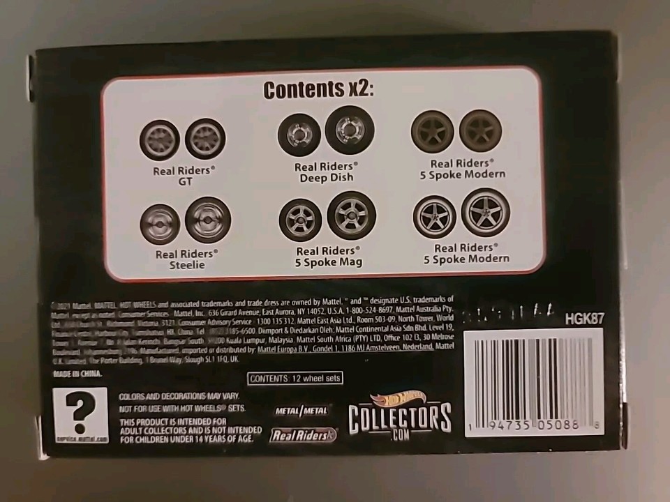 Hot Wheels Collectors RLC Exclusive Real Riders Wheels Pack Set 1 ...