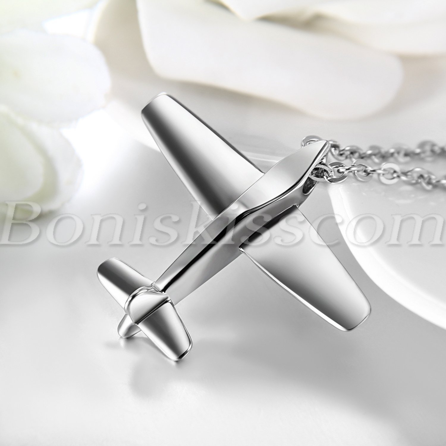 Men Polish Stainless Steel Plane Aircraft Airplane Model Pendant Chain ...