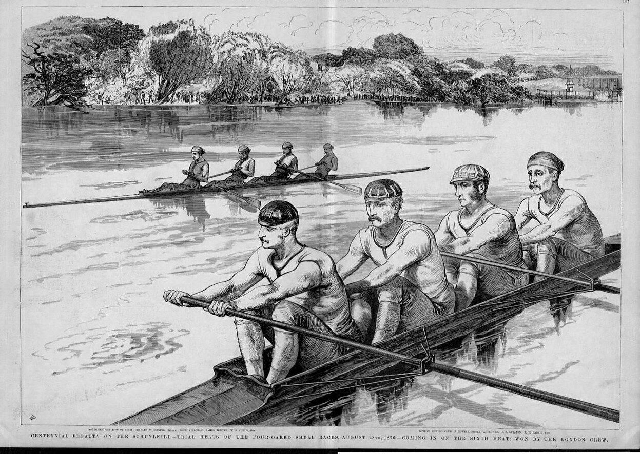ROWING REGATTA ON THE SCHUYLKILL RIVER TRIAL HEATS OF THE FOUR-OARED ...