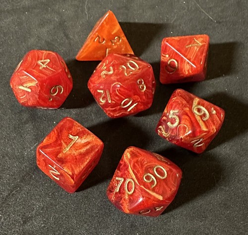 Crystal Caste Red Ancient Dice Set 7pc, GORGEOUS Gold Swirls! Rare ...