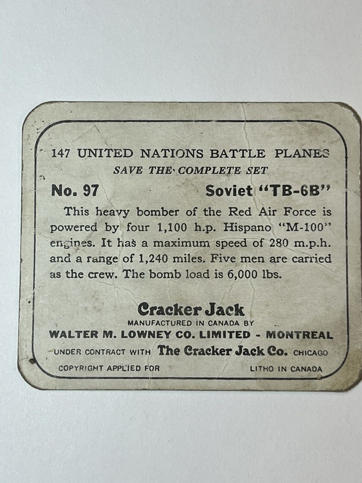 1940s United Nations Battle planes CRACKER JACK /Lowney V407-3 WW2 #97 ...