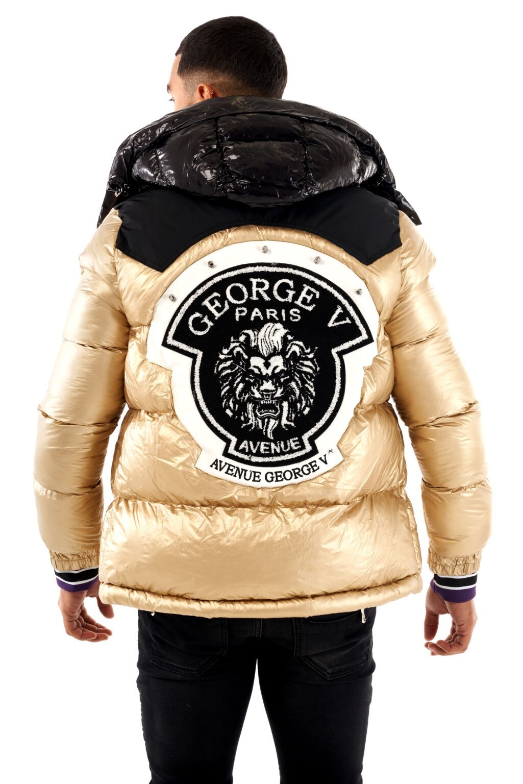 Avenue George V Paris Men's Puffer Jacket Gold detachable Hood Winter ...
