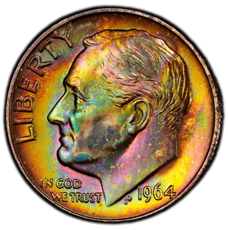 1964-D Roosevelt Silver Dime. Rainbow Monster Toning. | eBay
