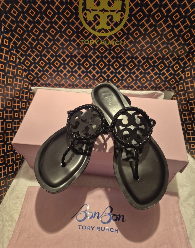 TORY BURCH X BON BON LTHR MILLER SANDALS IN LICORICE;176282;SZ 9M;BNIB ...