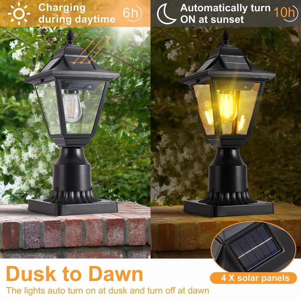 2 Pack Solar Post Lights, Motion Sensor Solar Lamp Post Lights with ...