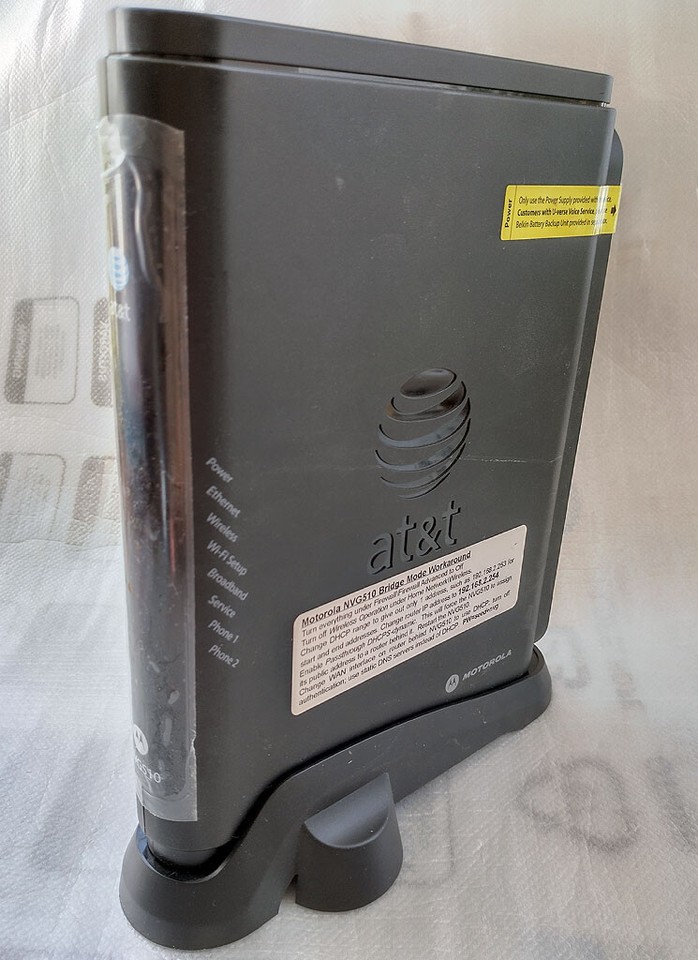 AT&T Motorola NVG510 DSL Modem Wi-Fi Router with Base, AC Adapter ...