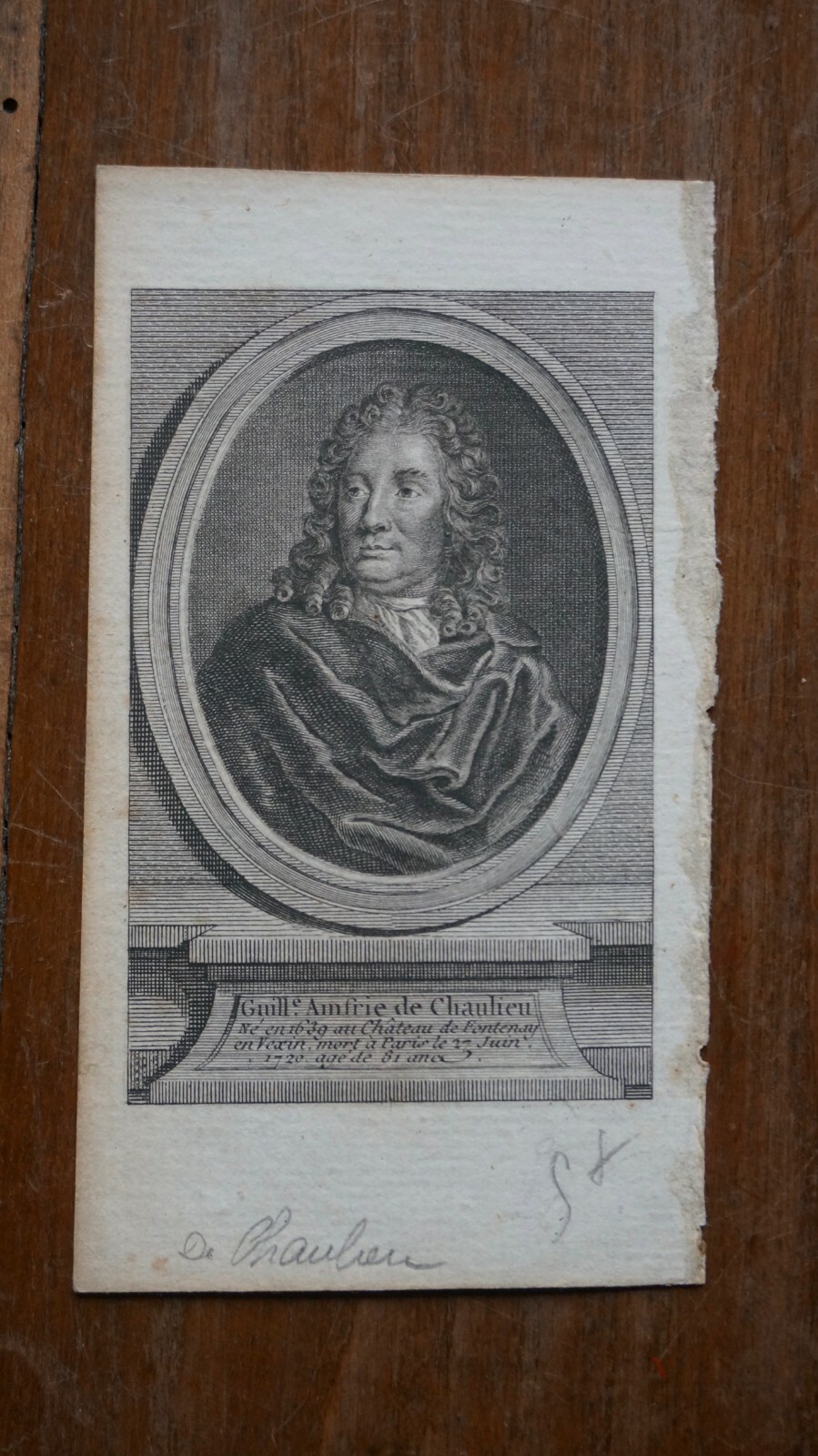 CHAULIEU GUILLAUME ANFRIE DE (1639-1720) -ABBE DE CHAULIEU-GRAVURE ORIG ...