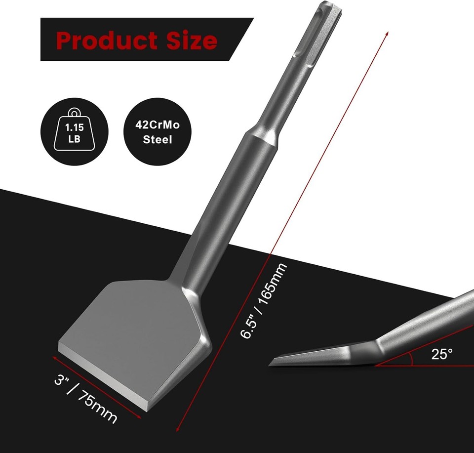 TOOVEM 2PC 3 Inch SDS Plus Chisel Bit Wide Cranked Angled Bent Tile ...