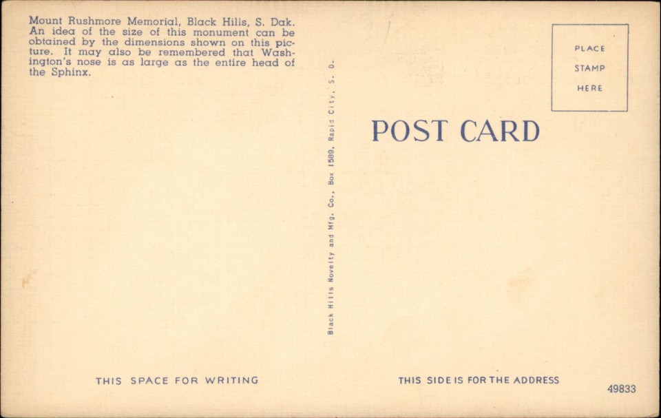 George Washington Mount Rushmore Memorial Black Hills South Dakota postcard h438 | eBay