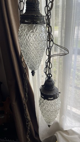 Vtg MCM Mid Century Hanging Double Pendant Light Vanity Swag Glamour | eBay