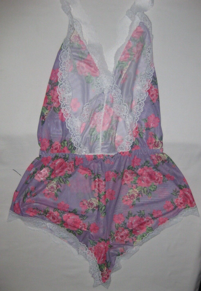 Shein 80s aesthetic sheer floral mesh lace trim lingerie romper S ...