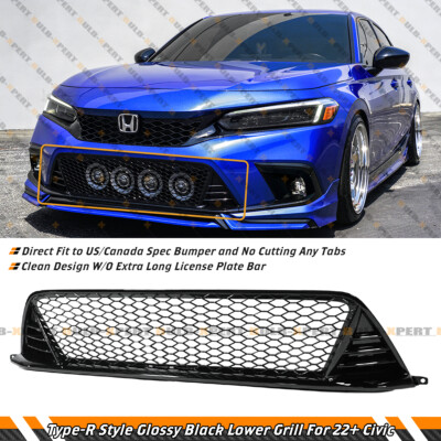 TYPE-R FL5 STYLE GLOSS BLACK FRONT LOWER GRILLE GRILL FOR 2022-2024 ...