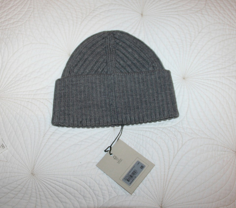 $58 NEW Allsaints Grey Travelling Rib Cuff Beanie Hat Logo Patch One ...