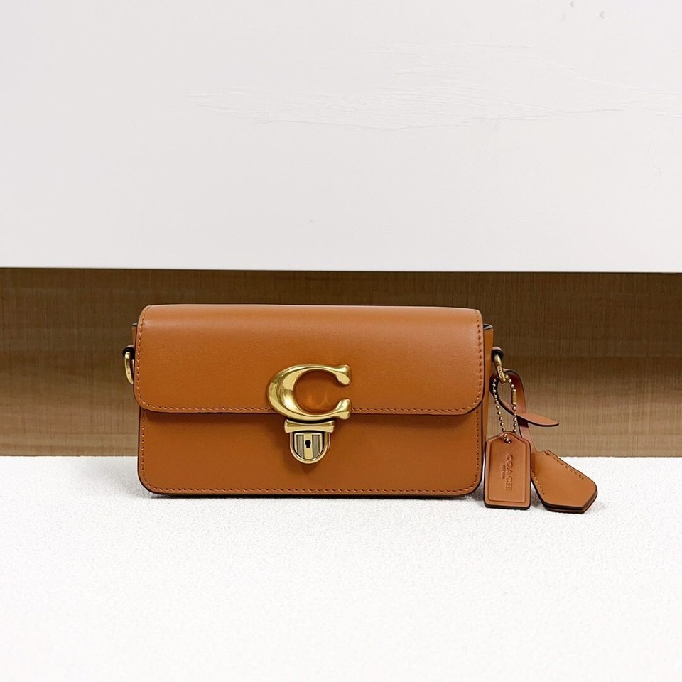 COACH Studio Baguette Shoulder Crossbody Bag Leather Camel CE331 outlet ...