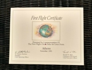 Lot of Commemorative First Flight Certificates Delta Air Lines and Pan ...