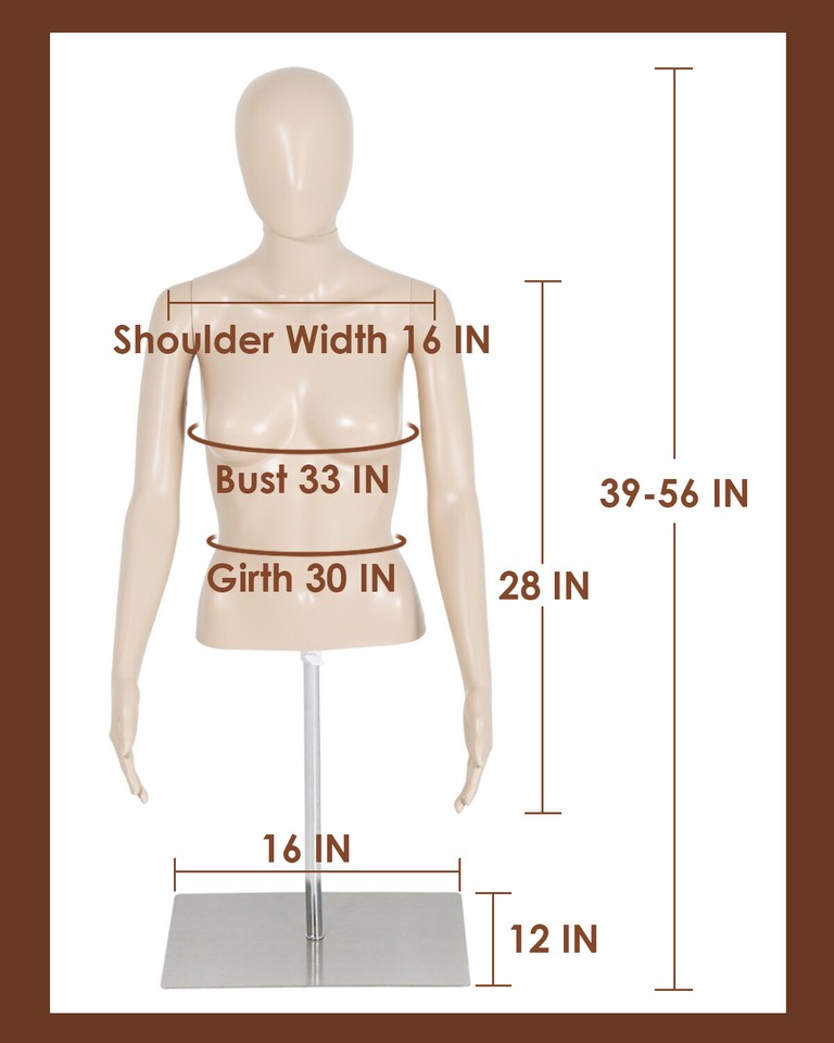 Female Mannequin Torso Dress Form Sewing Manikin 39-56 Inch Height ...
