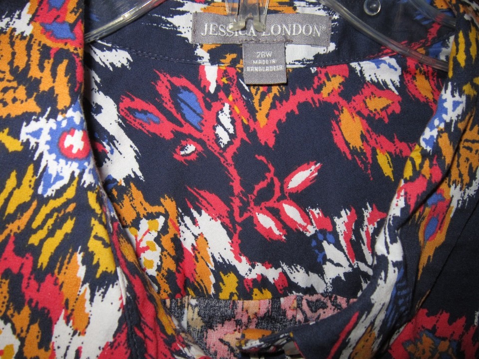 Jessica London Plus 26W Button Down Shirt Tunic Top Blouse Dress ...